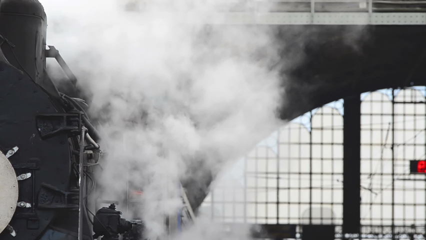 retro steam locomotive prepares leave station Stock Footage Video (100% ...