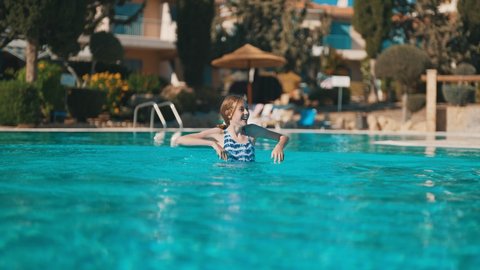 Happy Tween Girl Swimming Pool Vacations Stock Footage Video (100% ...