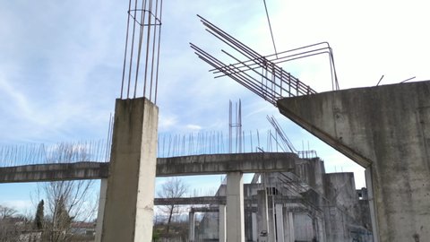 Reinforced Concrete Walls Protruding Rebars Construction Stock Footage ...