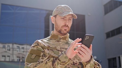 Concentrated Handsome Soldier Military Uniform Standing Stock Footage ...