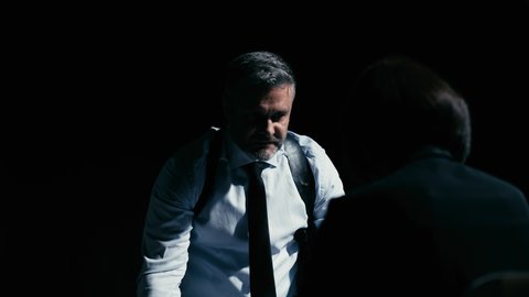 Furious Detective Screaming Interrogated Person Threatening Stock ...