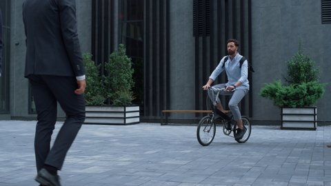 Office Manager Riding Bicycle Commuting Work Stock Footage Video (100% ...