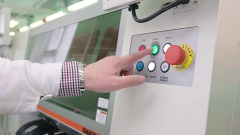 Hand Presses Start Button On Industrial Stock Footage Video (100% ...