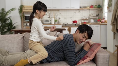 Happy Asian Daughter Having Fun Massaging Stock Footage Video (100% ...
