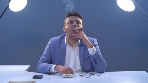 Businessman Smoking Cigar His Office Rich Stock Footage Video (100% ...