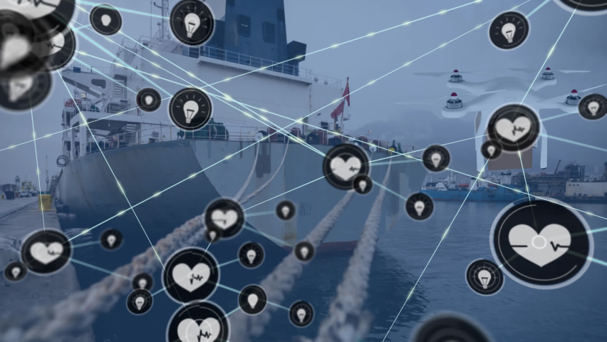 animation network connections icons delivery drone Stock Footage Video ...