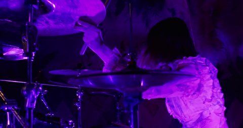Attractive Female Drummer Lush Pink Dress Stock Footage Video (100% ...
