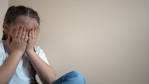 Sad Girl Sitting Corner Crying Covered Stock Footage Video (100% ...