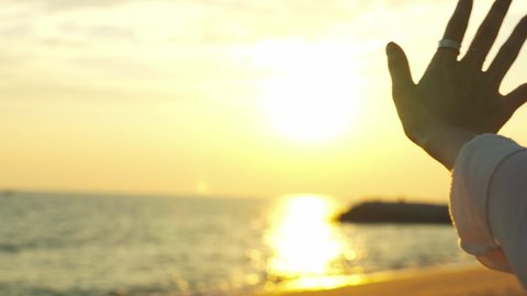 Waving Hand Saying Goodbye Beach Sunset Stock Footage Video (100% ...