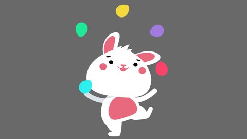 Cute White Cartoon Rabbit Juggling Colorful Stock Footage Video (100% ...