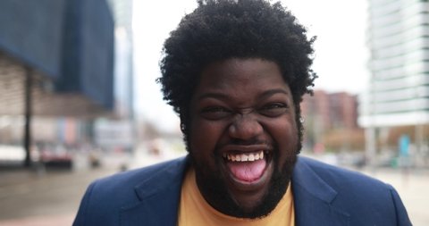 Happy African Curvy Man Laughing On Stock Footage Video (100% Royalty ...