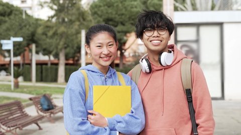 Asian Student Smiling Together University Campus Stock Footage Video ...