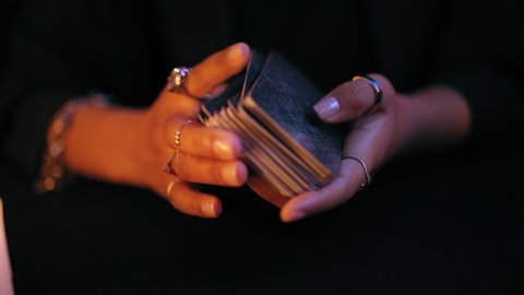 Closeup Oracle Hands Shuffling Tarot Cards Stock Footage Video (100% ...