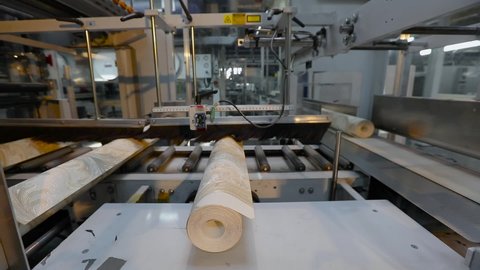 Production Wallpaper Roll Wallpaper On Conveyor Stock Footage Video ...
