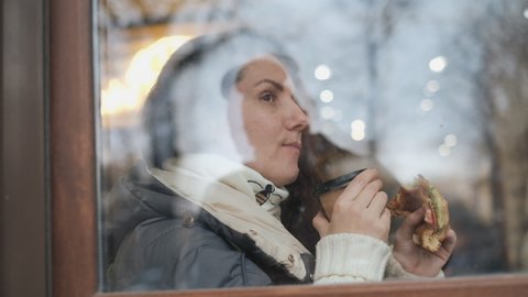 Woman Eating Croissant Junk Food Weight Stock Footage Video (100% ...