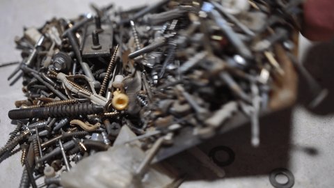 Hand Putting Sorting Screws Nails Bolts Stock Footage Video (100% ...