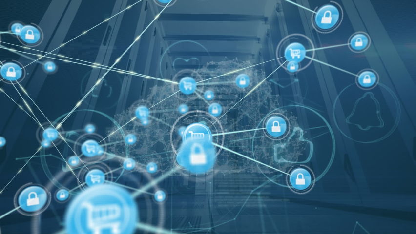 animation network connections icons over server Stock Footage Video ...