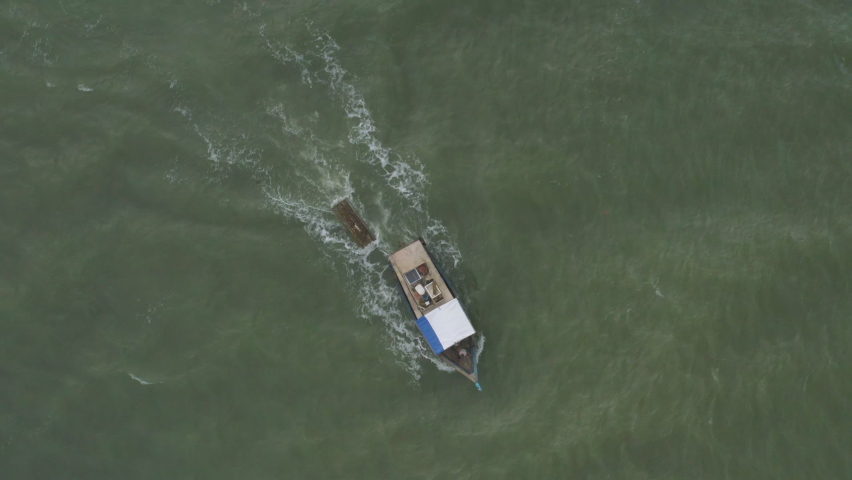 Birds Eye View Fishing Boat Sailing Stock Footage Video (100% Royalty ...