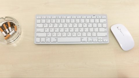 Office Desk Keyboard Mouse Pen Ashtray Stock Footage Video (100% ...