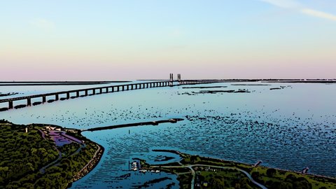 Color Sketch Cartoon Style Oresund Bridge Stock Footage Video (100% ...