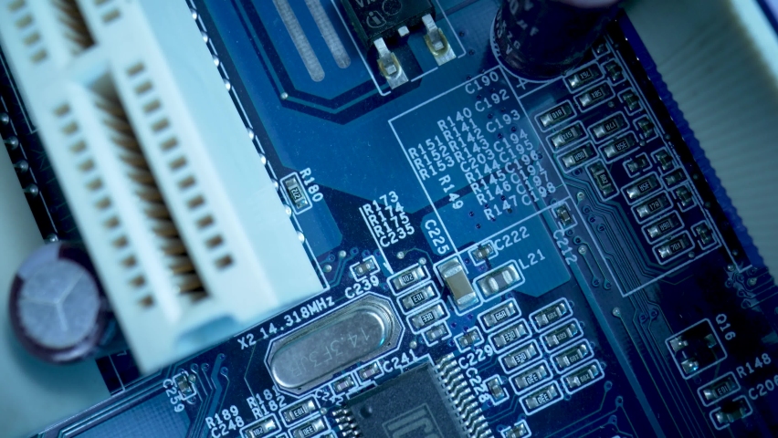 top view computer motherboard chip blue Stock Footage Video (100% ...