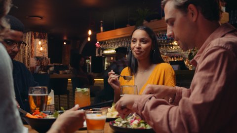 Diverse Group Friends Eating Out Restaurant Stock Footage Video (100% ...