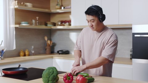 Close Young Asian Man Cooking Kitchen Stock Footage Video (100% Royalty ...