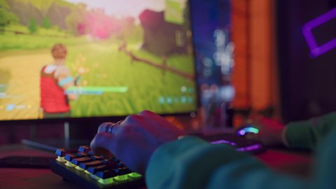 Gaming Home Gamer Playing Online Video Stock Footage Video (100% ...