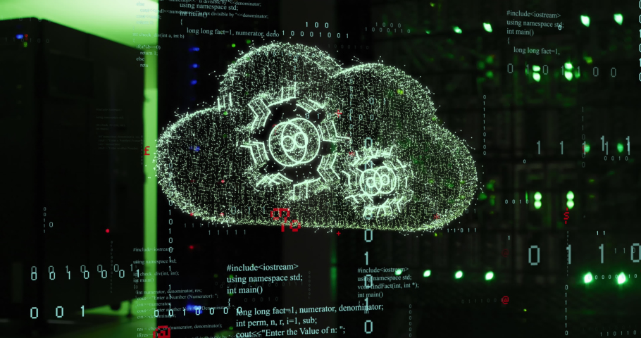 Animation Cloud Cogs Icons Over Server Stock Footage Video (100% ...