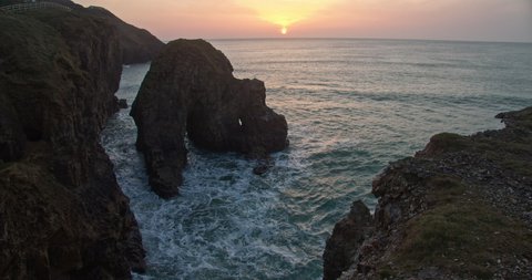 Sunset Scenery Rock Formation Perranporth Beach Stock Footage Video ...