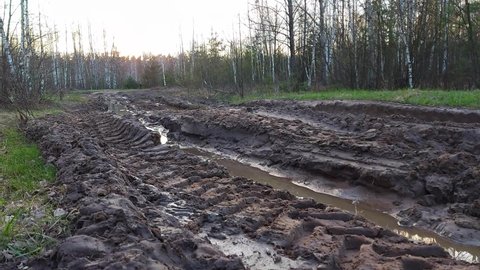 Rut On Road Mud Forest Against Stock Footage Video (100% Royalty-free ...