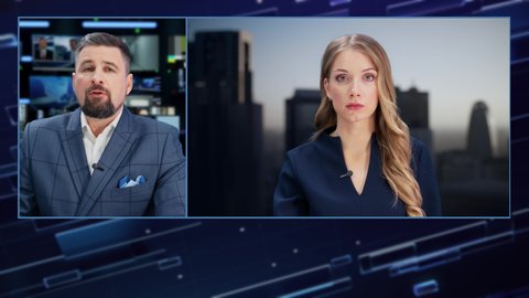 Split Screen Two Anchors Talking Tv Stock Footage Video (100% Royalty ...