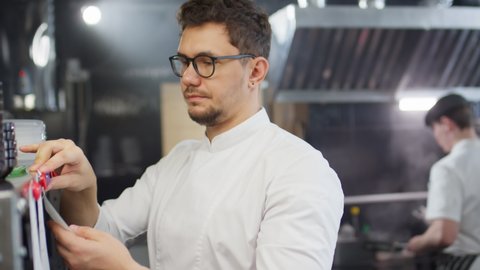 Chef Taking Order Slip Restaurant Kitchen Stock Footage Video (100% ...