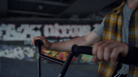 Man Hands Holding Handlebar Skate Park Stock Footage Video (100% ...