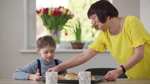 Cute Caucasian Boy Autism Sitting Table Stock Footage Video (100% ...