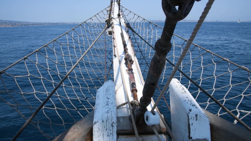 Wooden Sailing Ship Underway Bow Cutting Stock Footage Video (100% ...