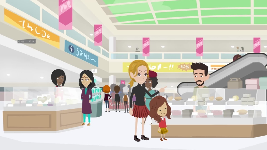 people shopping mall cartoon character animation Stock Footage Video ...