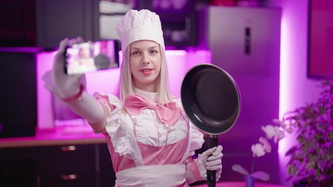 Cooking Pink Maid Influencer Shoot Video Stock Footage Video (100% ...