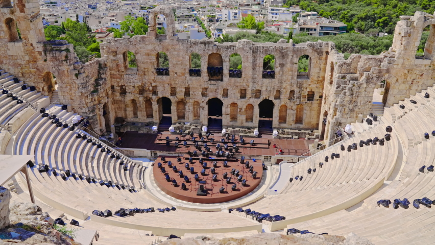 Pan tilt sideview remaining of the Odeon of Herodes Atticus stone Roman ...