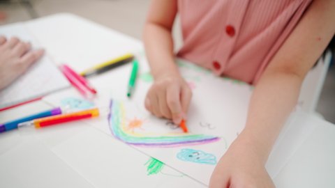 Girls Sitting Kindergarten School Classroom Teacher Stock Footage Video ...