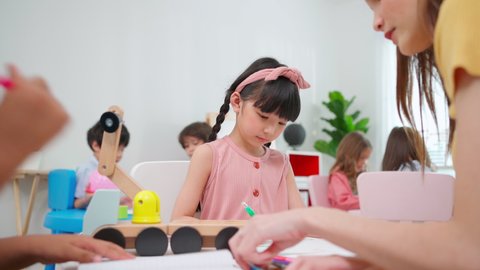 Pretty Girls Sitting Kindergarten School Classroom Stock Footage Video ...