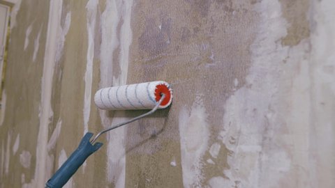 Covering Plasterboard Wall Primer Using Roller Stock Footage Video (100 ...
