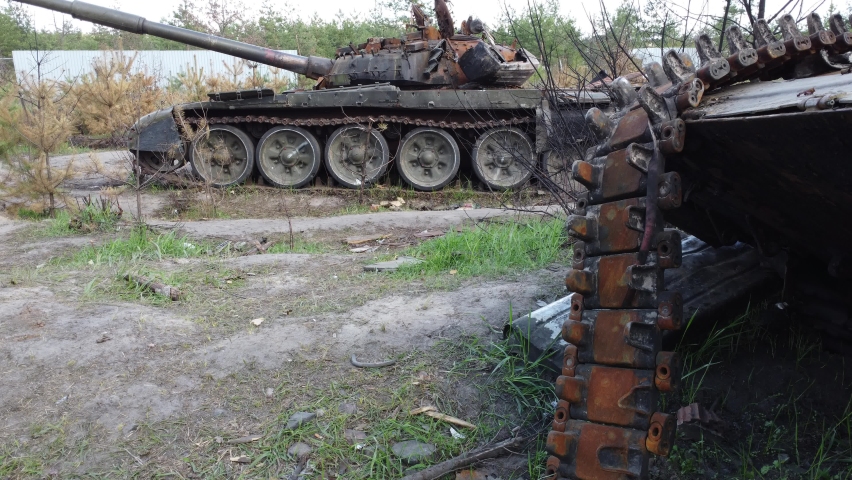 smashed burned russian tanks tank war Stock Footage Video (100% Royalty ...