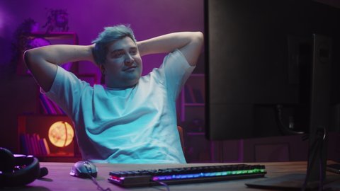 Gamer Relaxing Playing Computer Game Streamer Stock Footage Video (100% ...