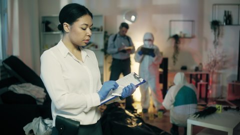 Woman Detective Documenting Evidence Crime Scene Stock Footage Video ...