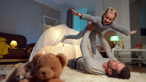 Happy Daughter Imitating Flying Father Hands Stock Footage Video (100% ...