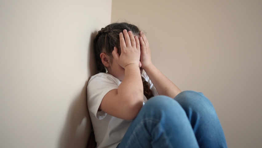 sad girl sitting corner crying covered Stock Footage Video (100% ...