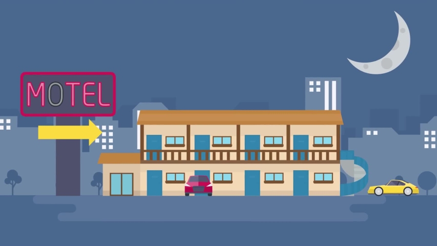 Motel Animated Illustration Night Concept Stock Footage Video (100% ...