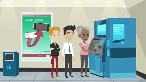 People Using Atm Machine Cartoon Animation Stock Footage Video (100% ...