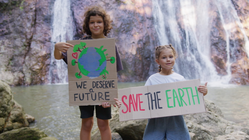 Children Demonstration Nature Banners Their Hands Stock Footage Video ...
